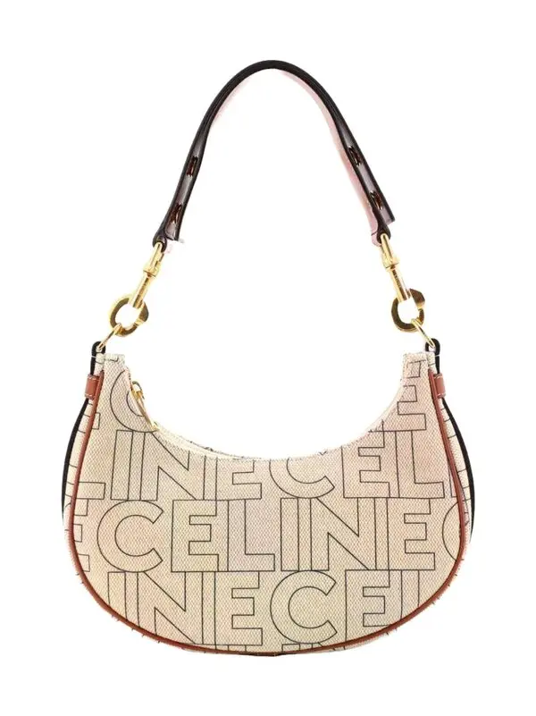 Celine Ava Bag All Over Logo Textile Medium Shoulder Bag - Brown