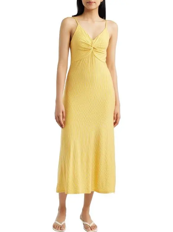 Loveappella Strappy Twist Midi Dress - Yellow