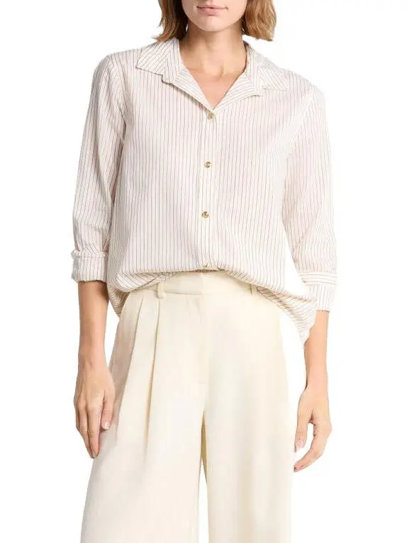 BEACHLUNCHLOUNGE Bentley Striped Cotton Button-up Shirt - Cinnamon