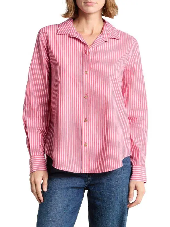 BEACHLUNCHLOUNGE Bentley Striped Cotton Button-up Shirt - Currant Red