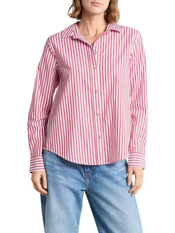 BEACHLUNCHLOUNGE Bentley Striped Cotton Button-up Shirt - Dark Cherry