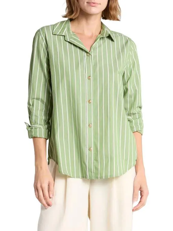 BEACHLUNCHLOUNGE Bentley Striped Cotton Button-up Shirt - Peridot