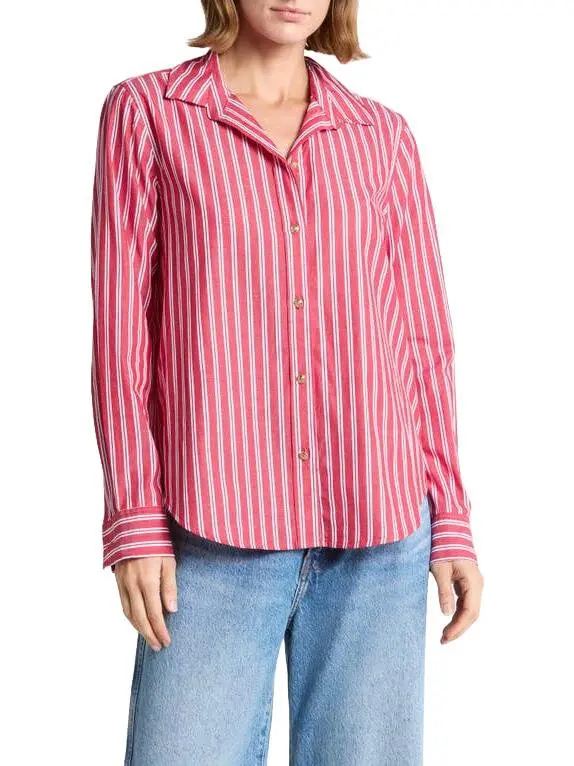 BEACHLUNCHLOUNGE Bentley Striped Cotton Button-up Shirt - Ruby Lines