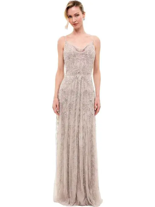 BEAUUT Embellished Sequins Maxi Gown - Light Grey
