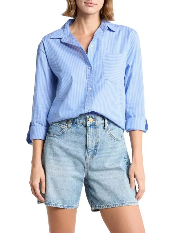 BEACHLUNCHLOUNGE Carson Stripe Button-up Shirt - Blue Shark