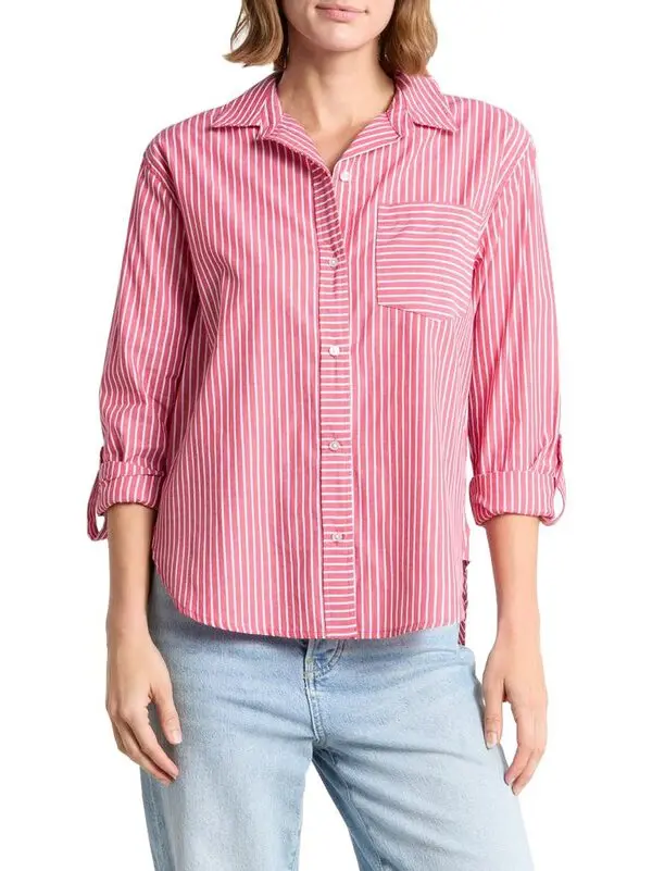 BEACHLUNCHLOUNGE Carson Stripe Button-up Shirt - Currant Red