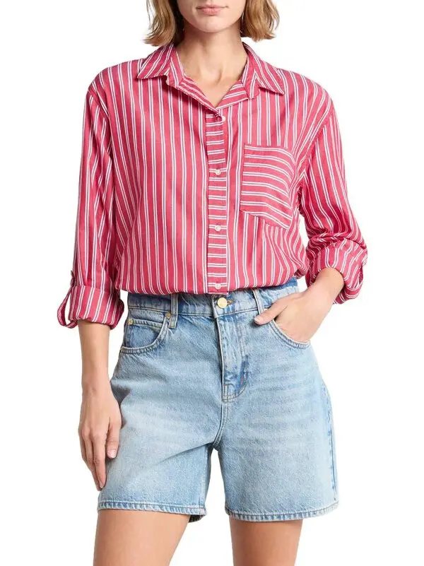 BEACHLUNCHLOUNGE Carson Stripe Button-up Shirt - Ruby Lines