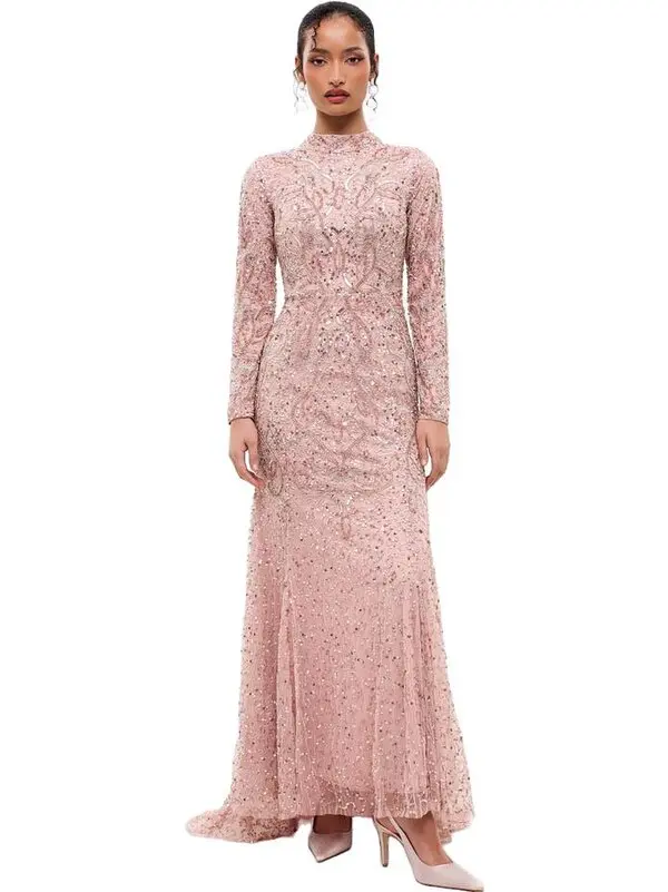 MARYISA Embellished Sequined Gown - Frosted Pink