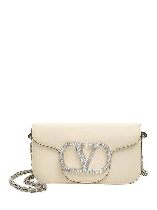 Valentino Garavani Small Locò Leather Shoulder Bag - Light Ivory