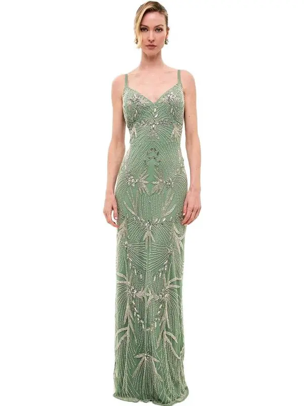 BEAUUT Embellished Sequins Fitted Gown - Green