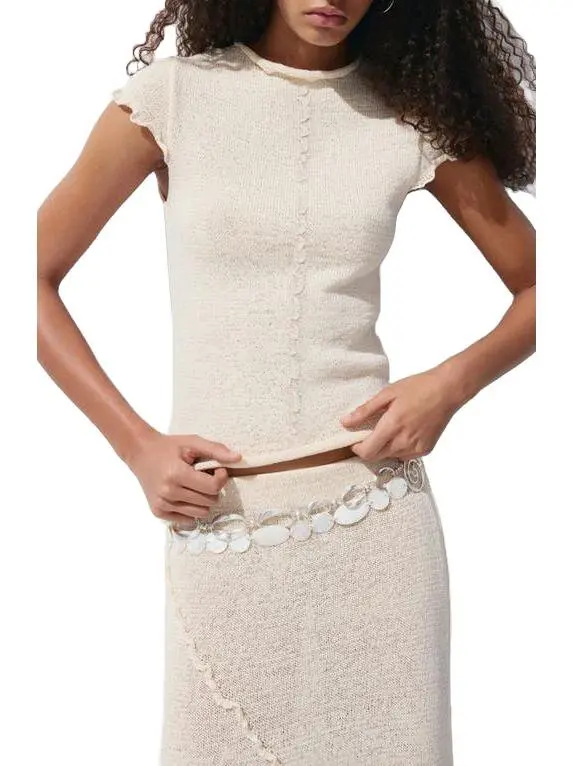 Mango Wavy Cap Sleeve Sweater - Sand
