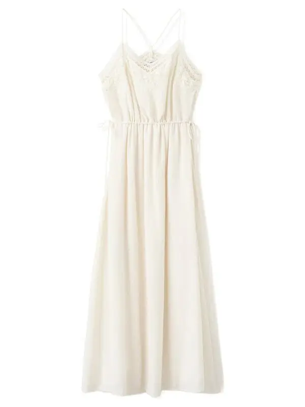 Mango Crinkled Sleeveless Dress With Openwork Embroidery - Ecru
