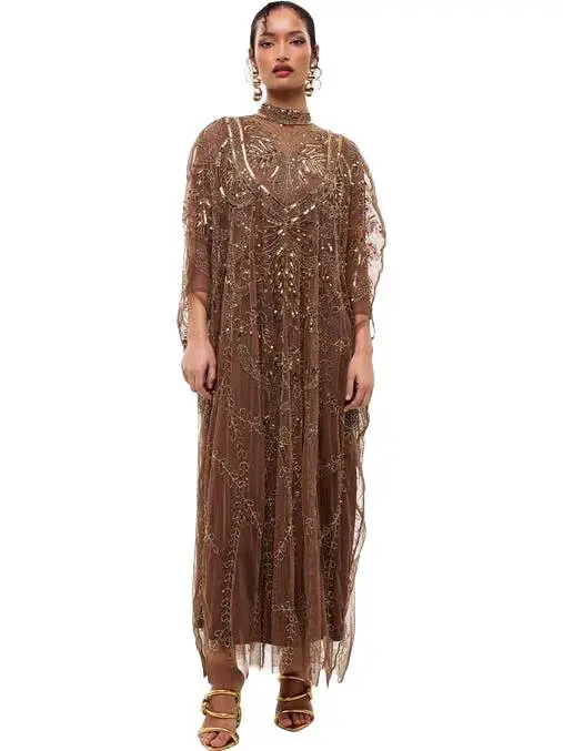 BEAUUT Embellished Sequins Maxi Gown - Chocolate