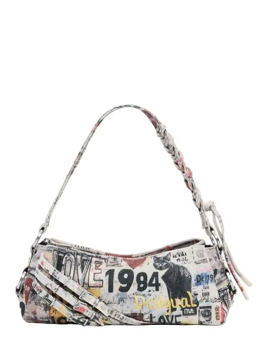 Desigual Small Mixed Print Denim Crossbody Bag - White Multi