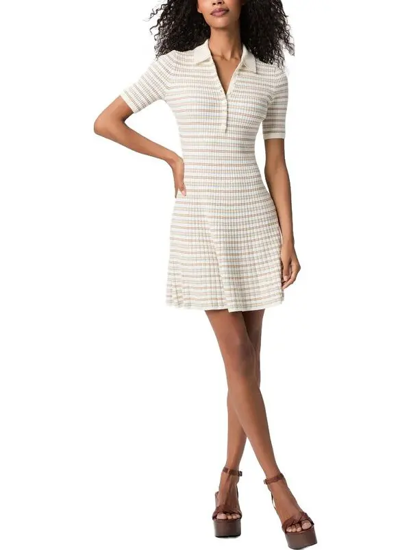 Paige Ollie Stripe Organic Cotton & Silk Blend Rib Minidress - Whtmulti
