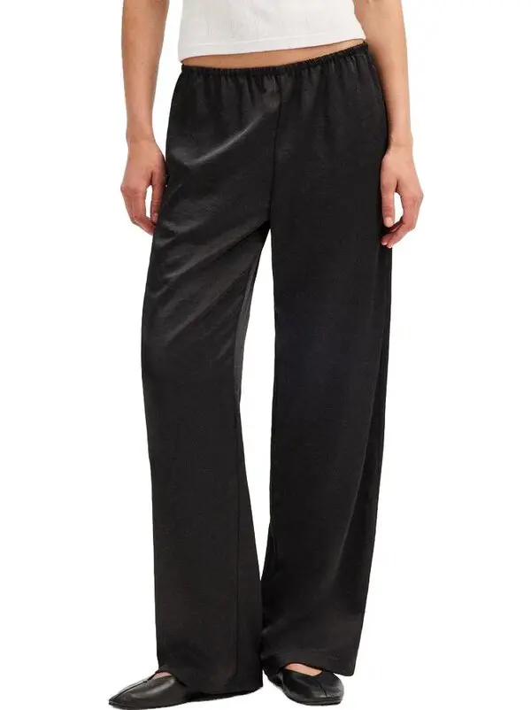 Madewell Devon Satin Wide Leg Pants - Jet Black