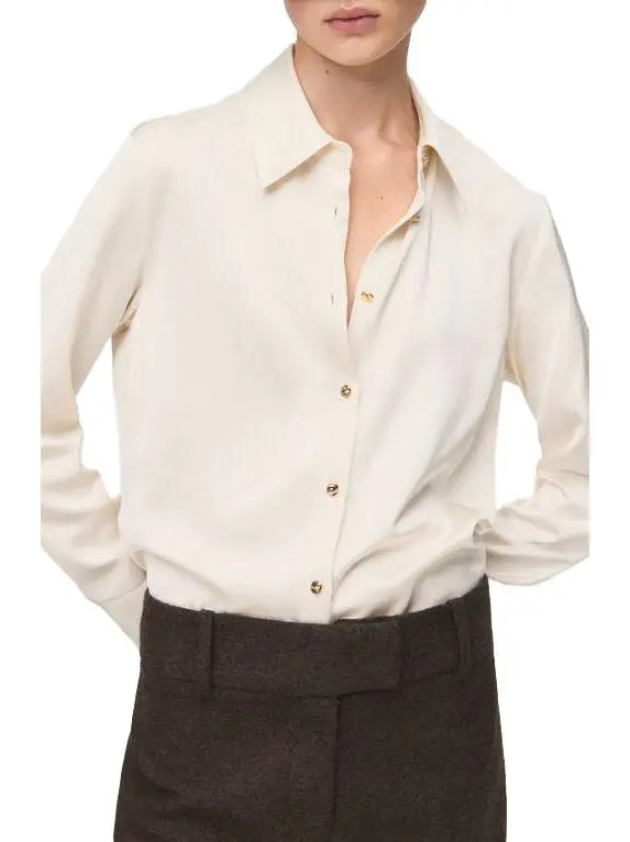 Mango Satin Finish Flowy Shirt - Ecru