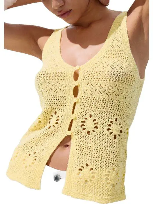 Mango Crocheted Button-front Sleeveless Vest - Yellow