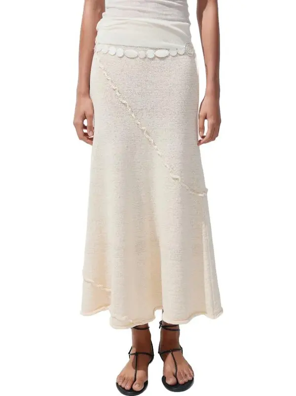 Mango Wavy Trim Pull-on Midi Skirt - Sand