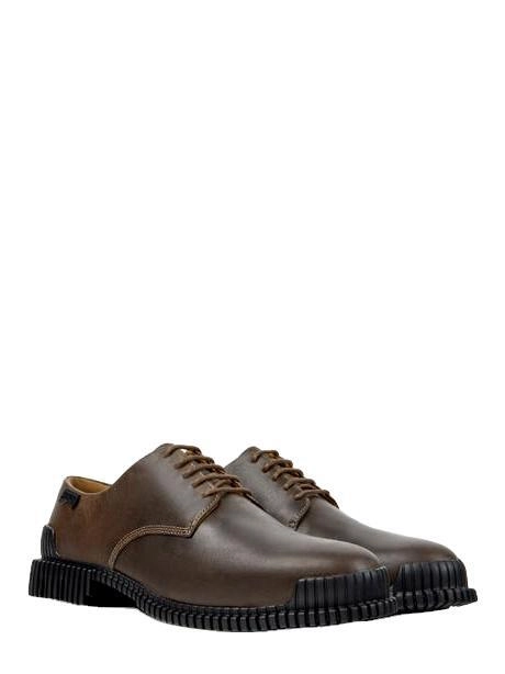 Camper Pix Derby Leather Lace-up Shoes With Lug Sole - Light Beige