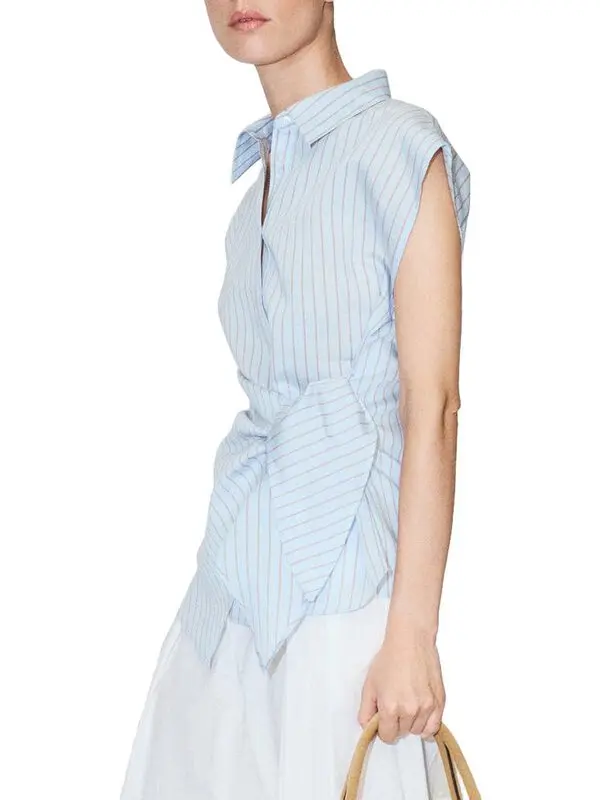 Mango Knotted Stripe Cap Sleeve Shirt - Sky Blue