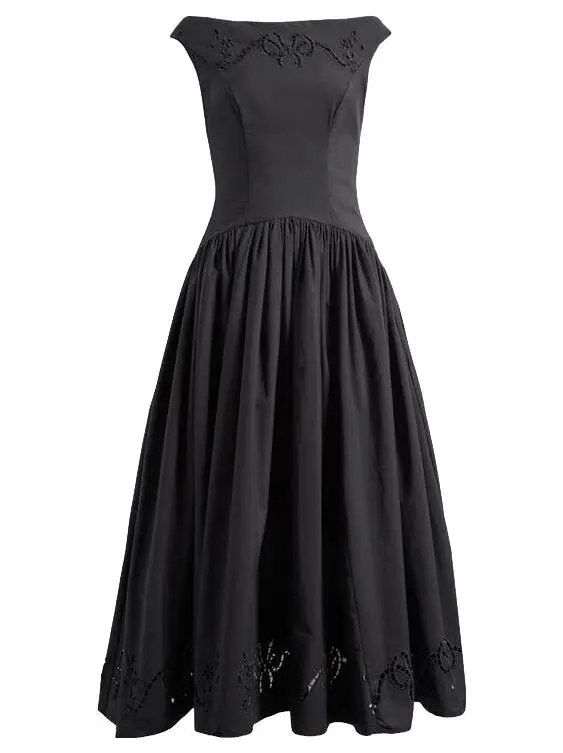 House Of Cb Lauren Embroidered Cotton Blend Midi Dress - Black