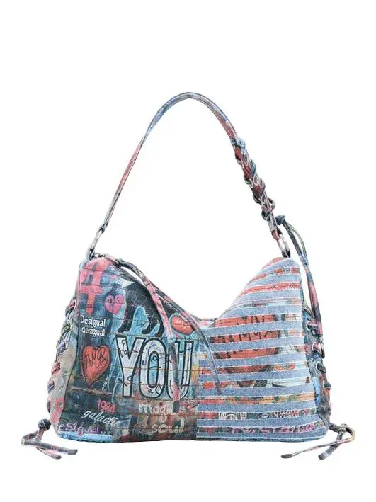 Desigual Medium Mixed Denim Shoulder Bag - Multi