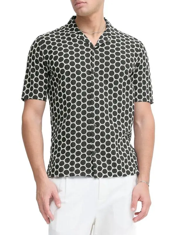 CASUAL FRIDAY Samwell Embroidered Eyelet Camp Shirt - Dark Navy