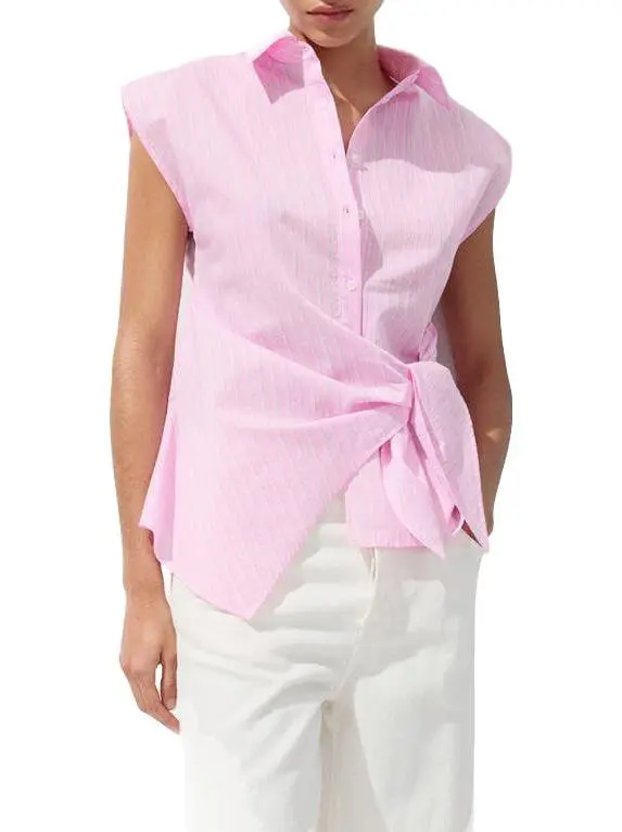 Mango Knotted Stripe Cap Sleeve Shirt - Pink