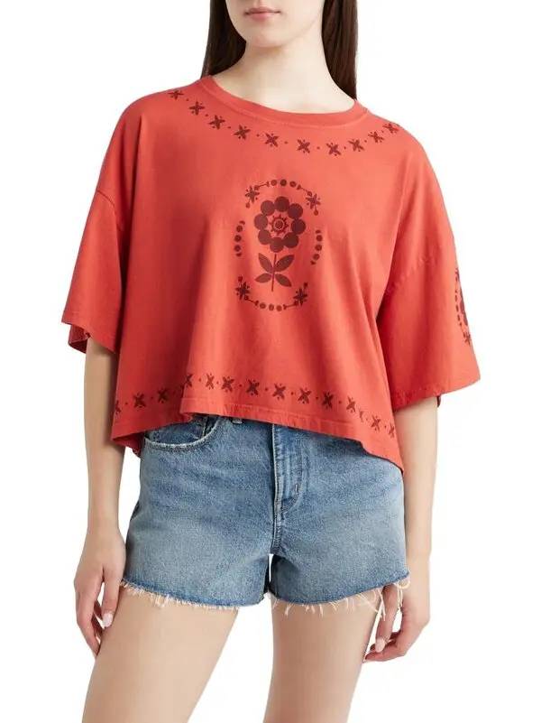 Daydreamer Floral Graphic Cropped T-shirt - Chili