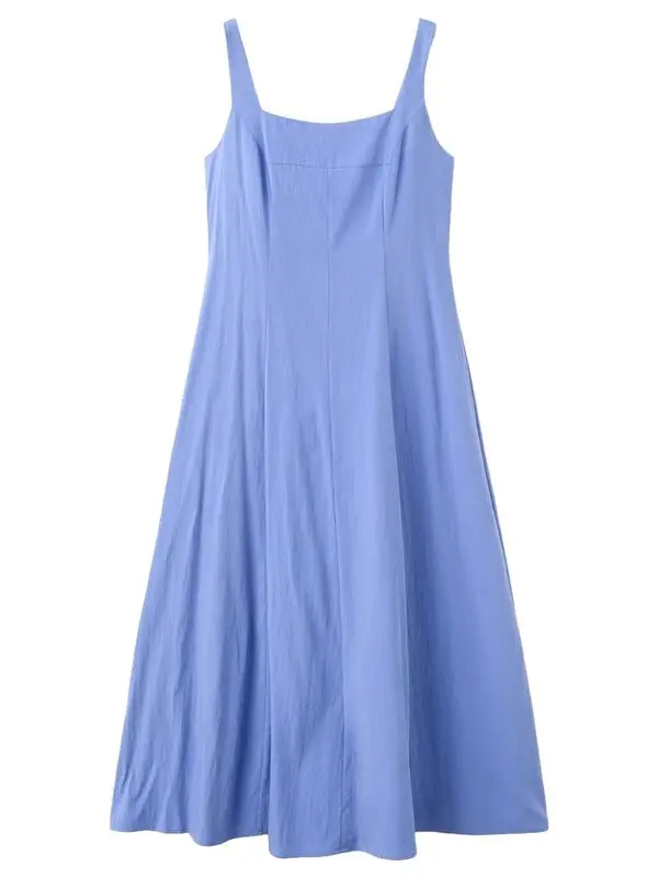 Mango Crinkled A-line Square Neck Dress - Blue