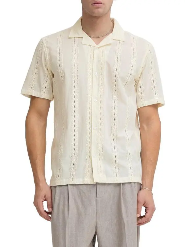 CASUAL FRIDAY Gradey Embroidered Eyelet Camp Shirt - Marshmallow