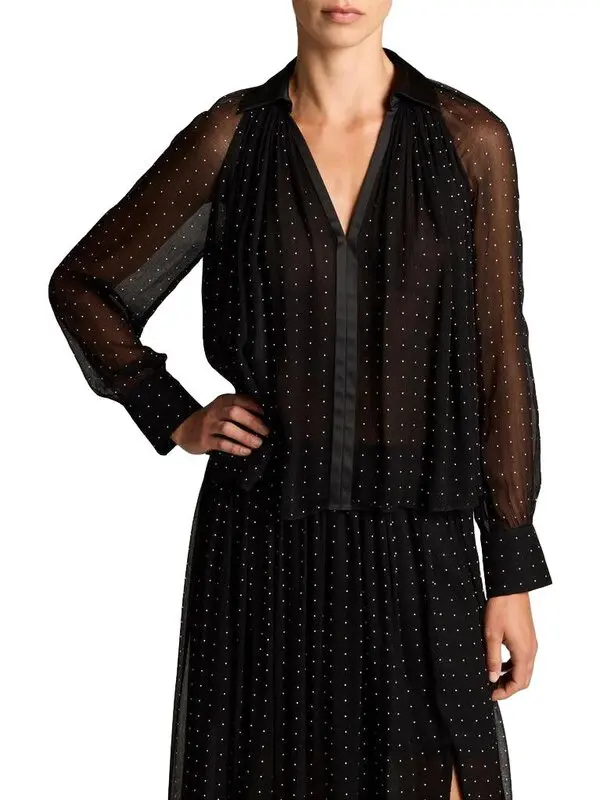 Vince Heat-set Dot Sheer Top - Black