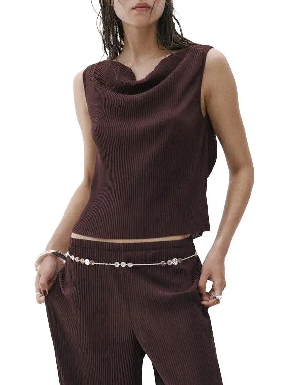 Mango Sleeveless Textured Top With Bead Embellishment - Chocolate