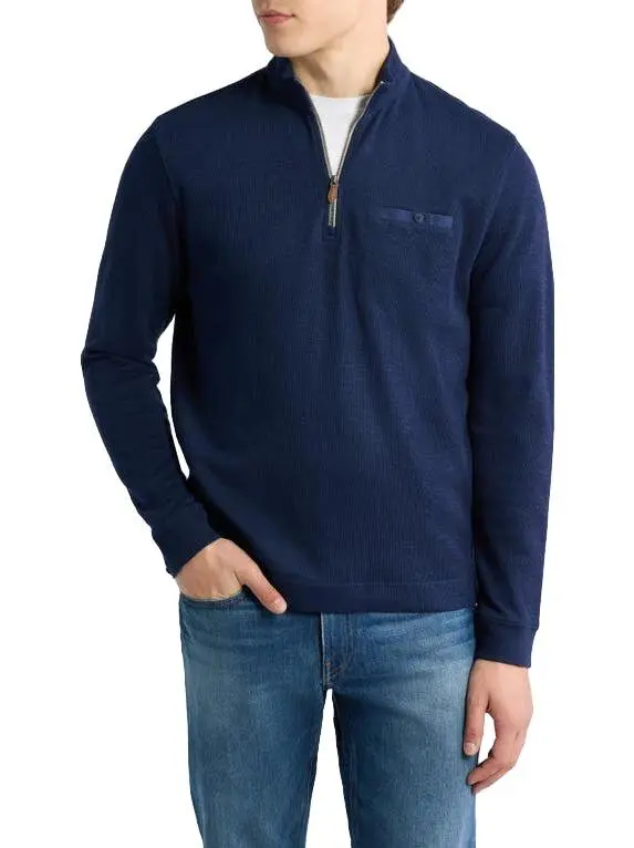 Johnnie-o Flame Stitch Quarter Zip Pullover - Navy