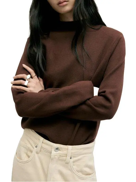 Mango Mock Neck Fine Knit Sweater - Chocolate