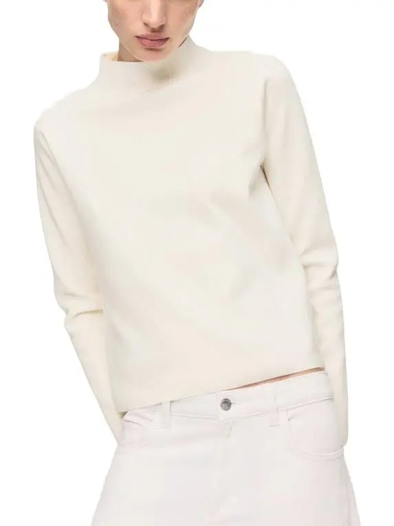 Mango Mock Neck Fine Knit Sweater - Ecru