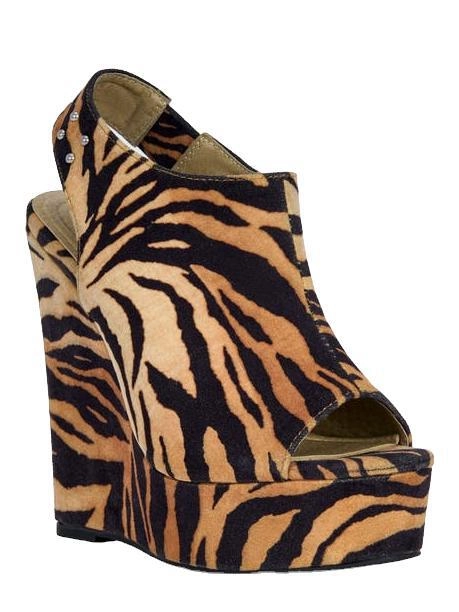 AZALEA WANG Platform Wedge Sandals With Tiger Print - Orange Multi