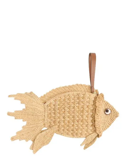 ANYA HINDMARCH Crochet Raffia Fish Clutch - Natural
