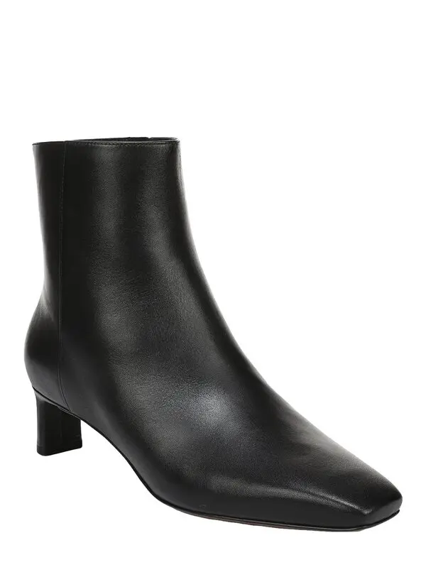 Vince Lilith Leather Bootie With Squared Toe And Side Zip - Black