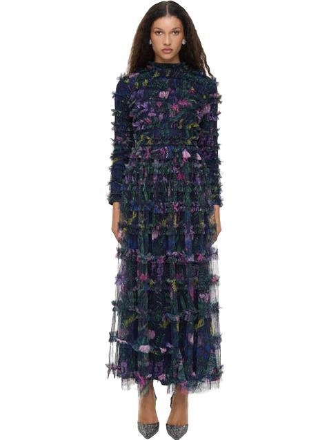 MARYISA Floral Ruffle High Neck Maxi Dress - Multicolour