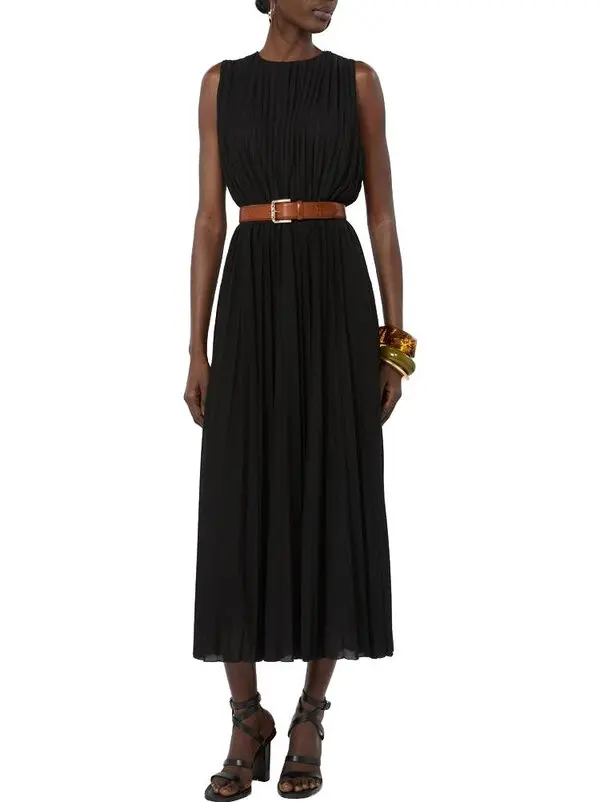 Max Mara Pleated Jersey Midi Dress - Black