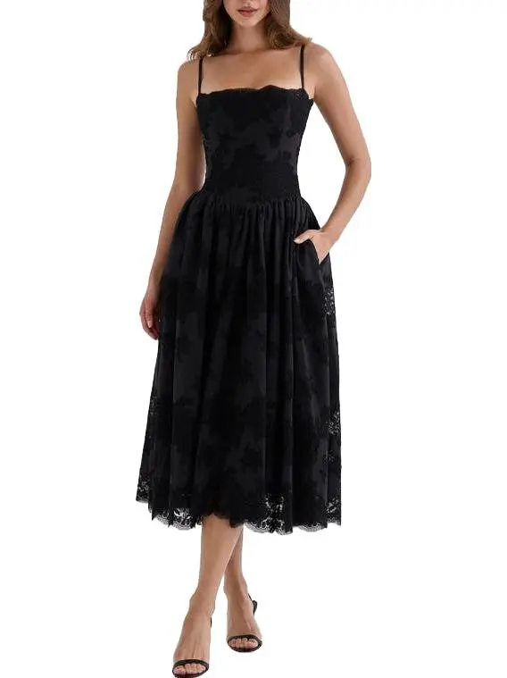 House Of Cb Chloe Broderie Anglaise Party Dress - Black