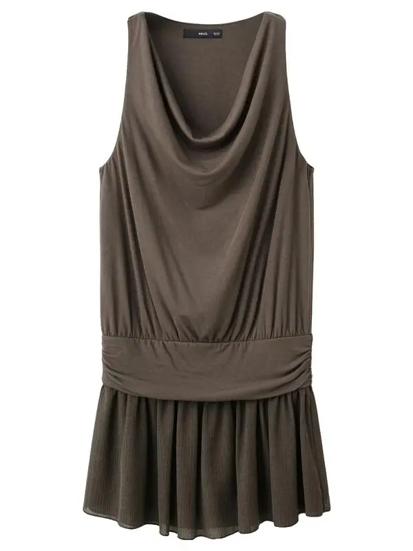 Mango Sleeveless Draped Ruffle Hem Dress - Brown