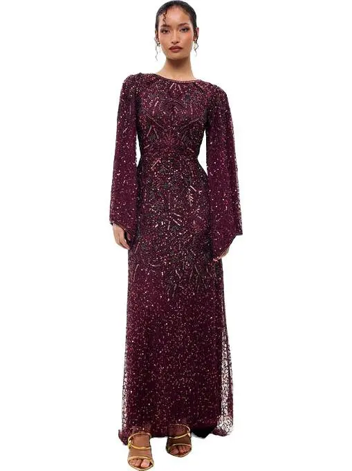 MARYISA Embellished Sequins Maxi Gown - Mauve