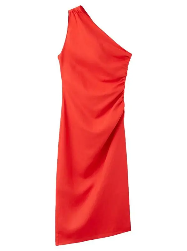 Mango Asymmetrical One-shoulder Midi Dress - Orange