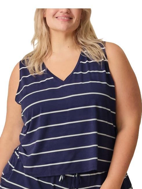 KINDRED BRAVELY Aria Cropped V-neck Tank - Navy White Stripe