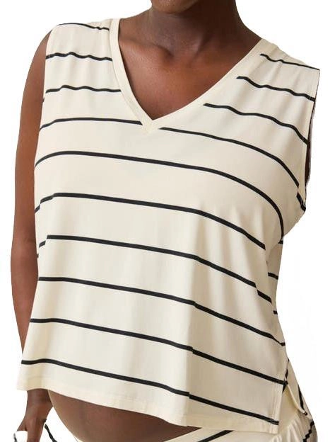 KINDRED BRAVELY Aria Cropped V-neck Tank - White Black Stripe
