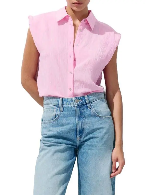 Mango Embroidered Striped Shirt - Pink