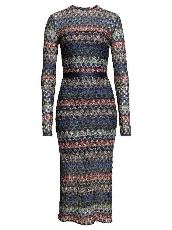 Missoni Long Sleeve Cutout Pointelle Midi Dress - Smspv